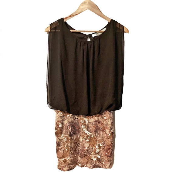 Karlie | Dresses | Karlie Black Sheer Rose Gold Sequin Dress | Poshmark